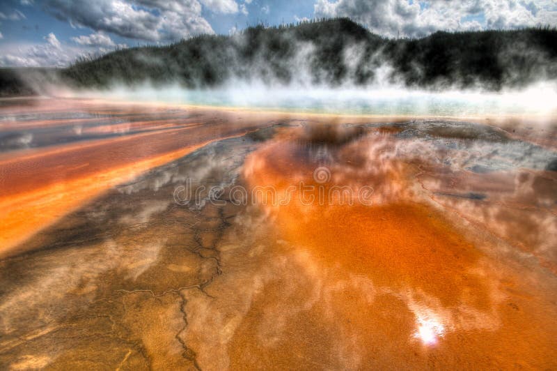 Grand Prismatic Spring Pool in Yellowstone Stock Image - Image of basin ...