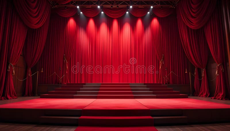 Grand Red Stage Dramatic Lighting Elegant Curtains Theater Setting ...