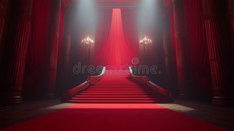 Grand Red Staircase in a Luxurious Palace Stock Illustration ...
