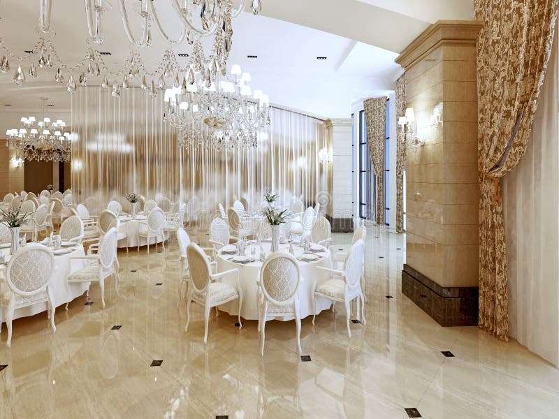 Grand Restaurant and a Ballroom in a Luxury Hotel. Stock Illustration ...