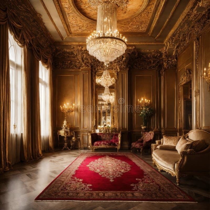 A Grand Room with Beautiful Chandeliers and Red Carpet Generative AI ...