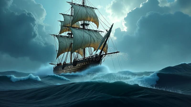Gale Force: a Majestic Sailing Ship Braving the Tempestuous Ocean Stock ...