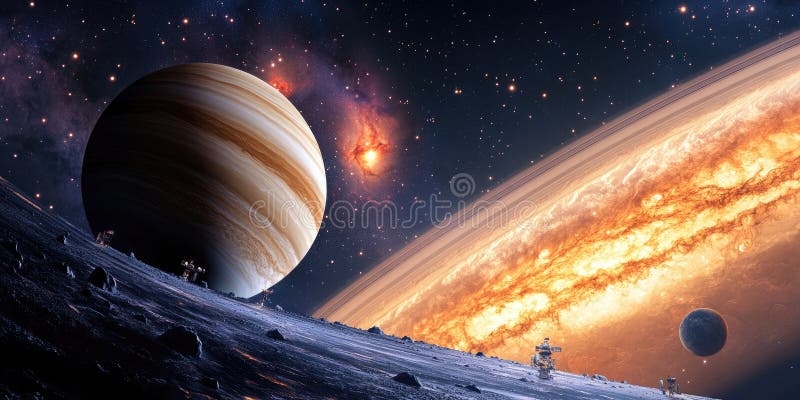 Grand Space Station Orbiting a Massive Galaxy for Futuristic ...