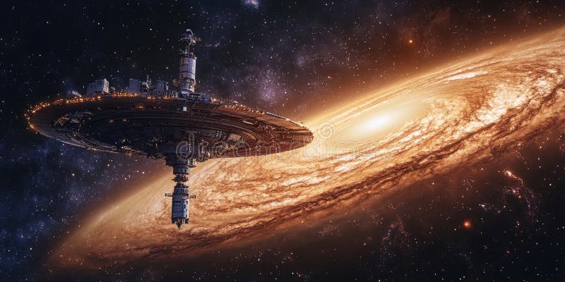 Grand Space Station Orbiting a Massive Galaxy for Futuristic ...