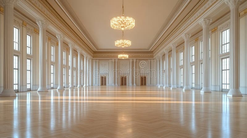 Elegant Interior Grand Hall Golden Columns Chandeliers Stock Photos ...