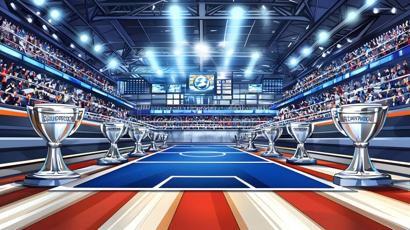 Grand Sports Arena Featuring Multiple Trophies. Stock Photo - Image of ...