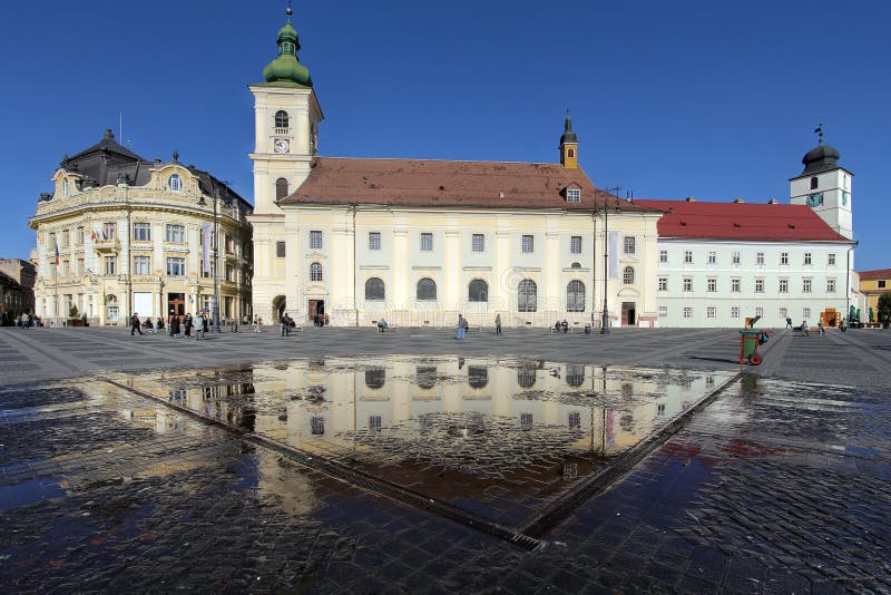 Grand Square, Sibiu, Romania Stock Photo - Image of weather, catholic ...