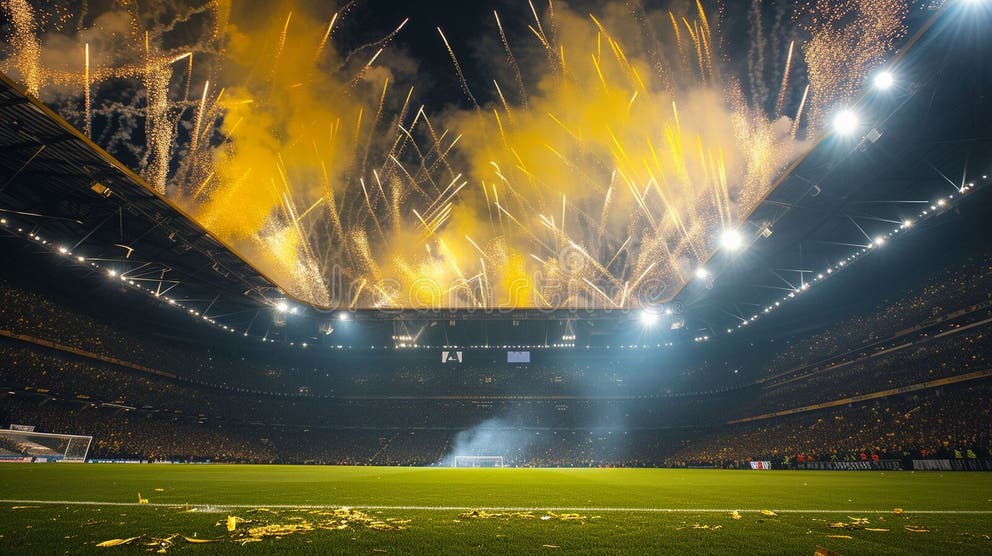 Large Stadium Filled with Fireworks Stock Illustration - Illustration ...