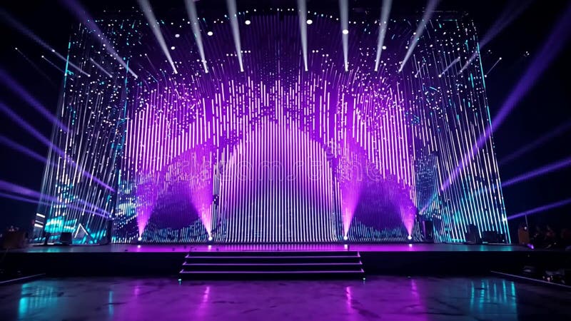 Grand Stage Bathed in Purple Blue Lights with Digital Visuals and ...