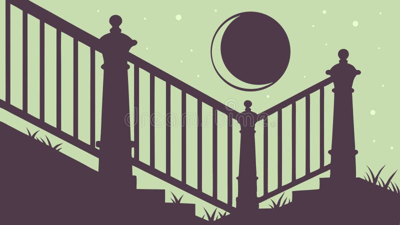 Grand Staircase with Railing Under Dramatic Moon Vector Art, Vector ...