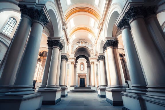 A Grand Structure with Pillars and a Glass Ceiling, Suitable for Use in ...