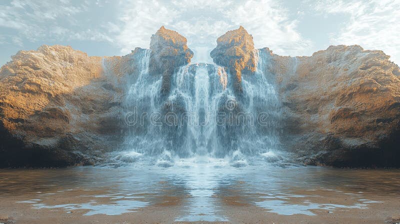 Majestic Symmetrical Waterfall between Rocky Cliffs Stock Photo - Image ...