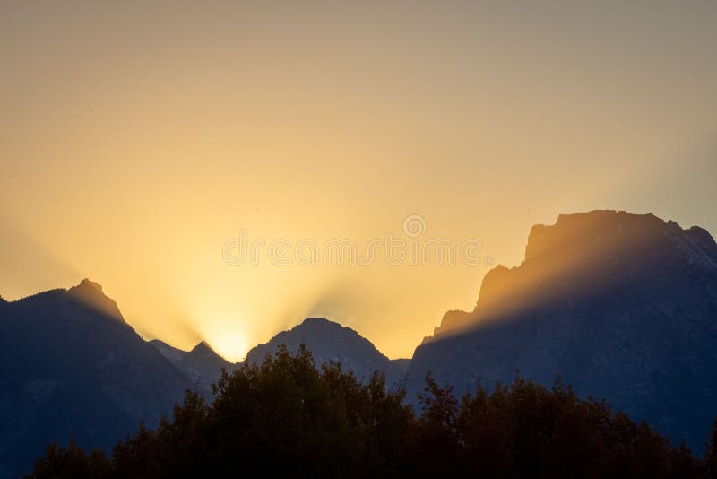 Grand Teton National Park Sunset Stock Photo - Image of yellow, quiet ...