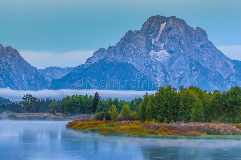 Grand Teton Reflection at Sunrise Stock Photo - Image of fall ...