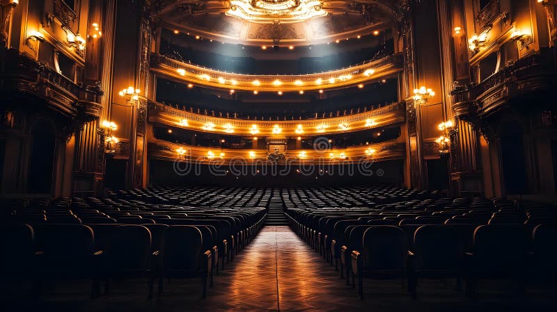 A Grand Theater Interior with Empty Seats and Dramatic Lighting Stock ...