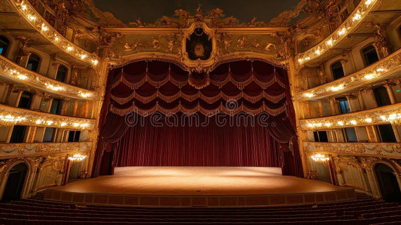 A Grand Theater Interior Featuring an Ornate Stage and Luxurious ...