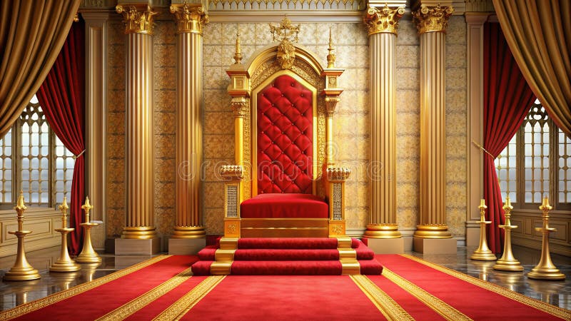 A Grand Throne Room with a Large Golden Throne and a Red Carpet ...