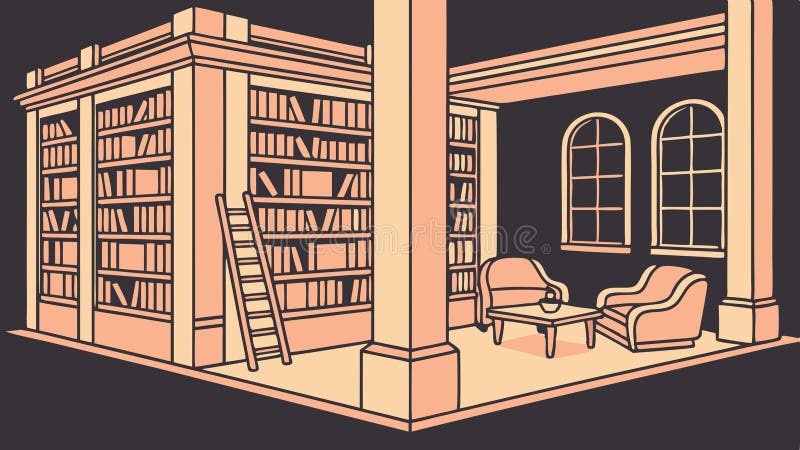 A Grand Two-story Home Library Interior, a Knowledge Concept Vector ...