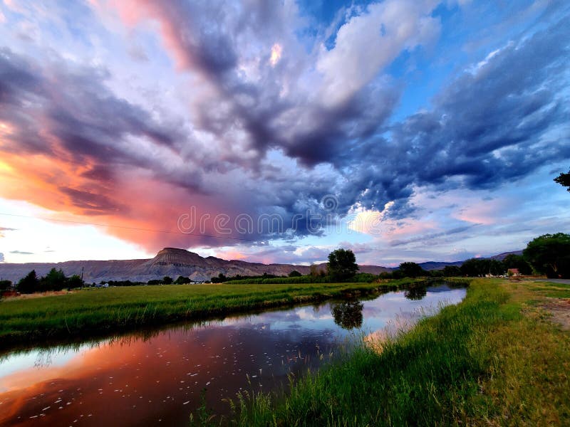 Grand Valley Colorado River Stream Clouds Beauty Stock Photo - Image of ...
