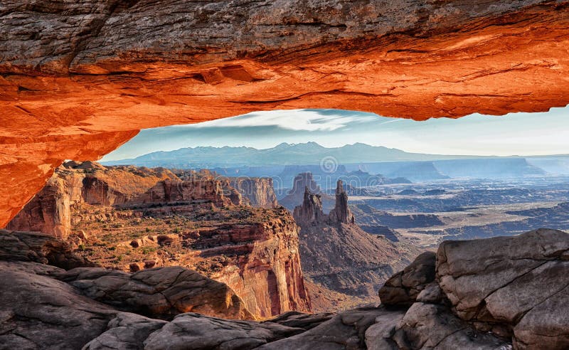Grand View of Valley Seen from an Arch Stock Photo - Image of rock ...