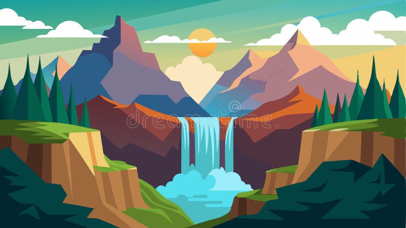 A Grand Vista of a Cascading Mountain Range with Waterfalls Pouring ...