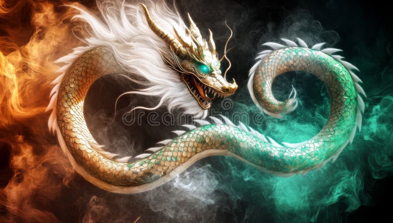 A Grand White Dragon Featuring Emerald-colored Scales Stock Photo ...