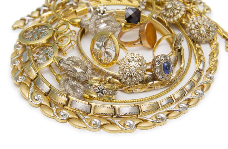 Grande Collection De Bijoux En or Photo stock - Image du forme, boucle ...