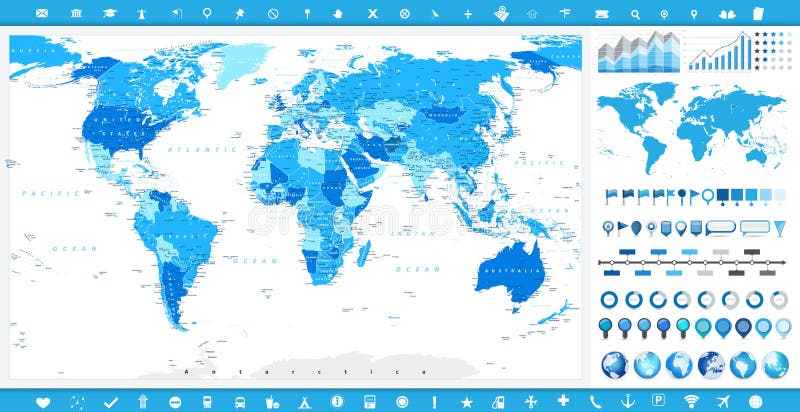 Grande Mapa Do Mundo E Elementos Infographic Ilustração do Vetor ...