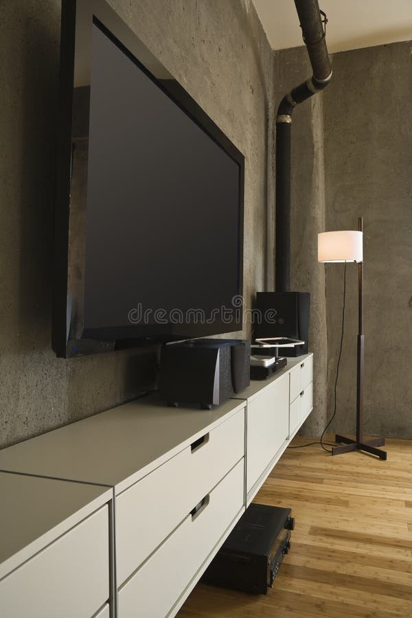 Grande Schermo TV E Centro Di Intrattenimento Fotografia Stock ...