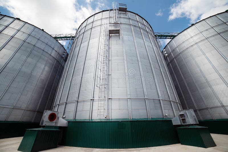 Silos Per Stoccaggio Di Grano, Primo Piano Del Tetto Del Silo Magazzino ...