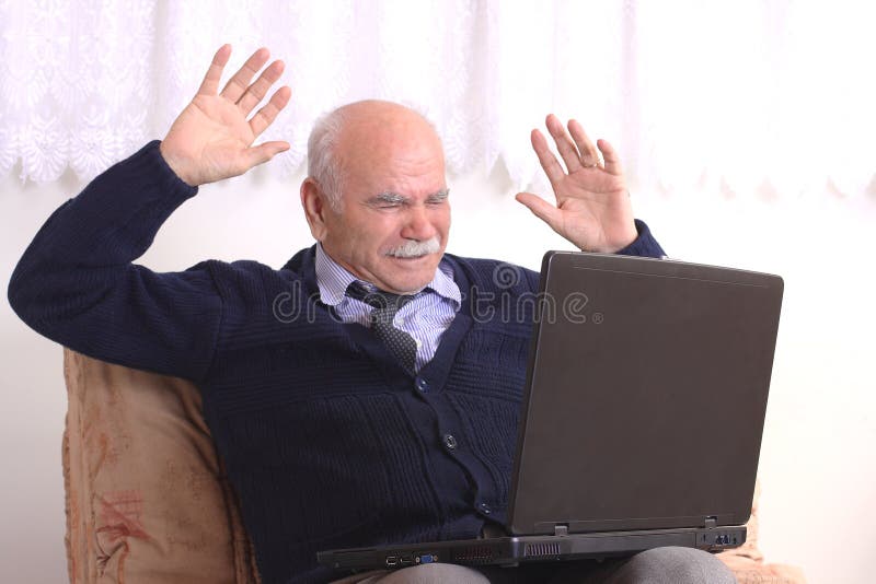 Grandfather and computer stock image. Image of notebook - 8006539
