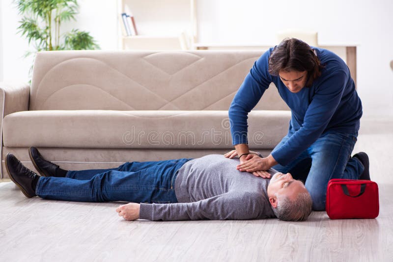 Grandfather and Grandson in First Aid Concept Stock Image - Image of ...