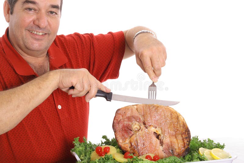 Man slicing a ham vertical stock image. Image of grandfather - 6237451