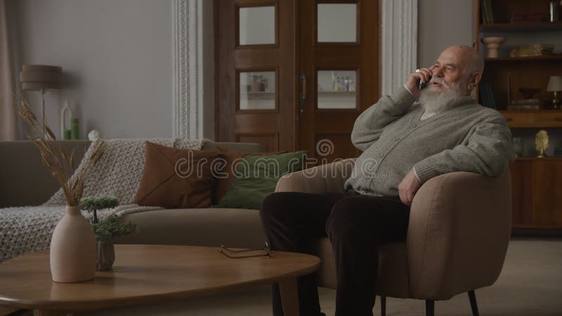 Grandfather Talking on Phone Call, Old Man Conversation Using Smart ...