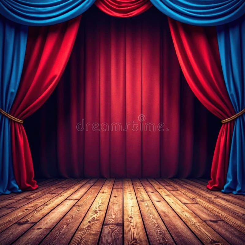 Grandiose Red and Blue Circus Stage Backdrop, Weathered Wood , Aged ...
