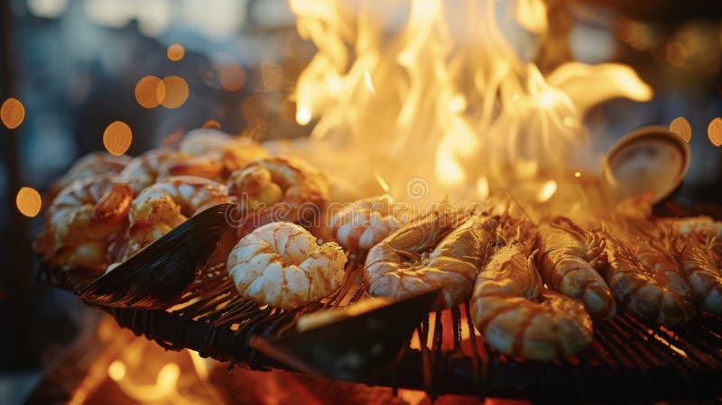 A Grandiose Spread of Openflame Seafood Featuring an Array of Shellfish ...