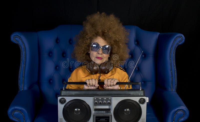 Grandma DJ partying stock photo. Image of granny, aged - 103158130