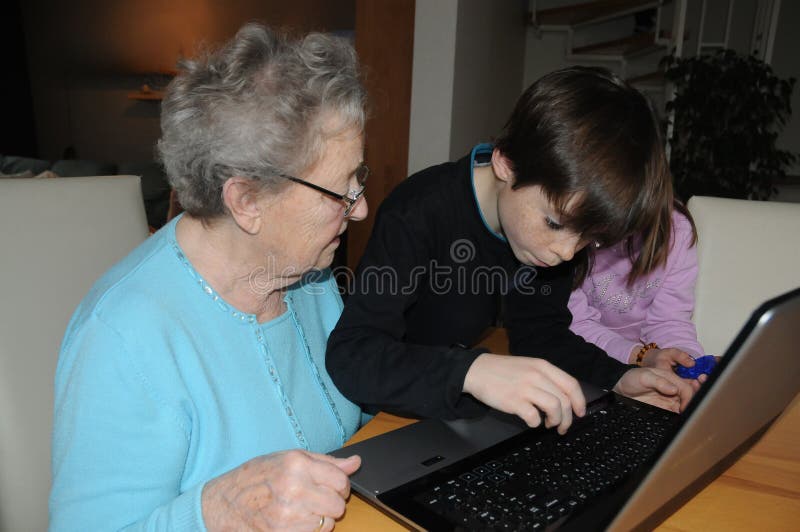 Grandma Gets a Lesson in Computer Operation Stock Image - Image of ...