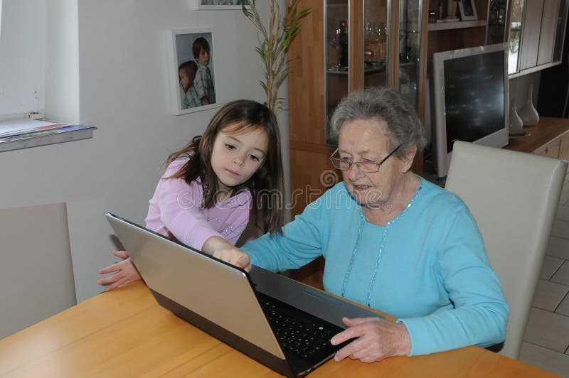 Grandma Gets a Lesson in Computer Operation Stock Image - Image of ...