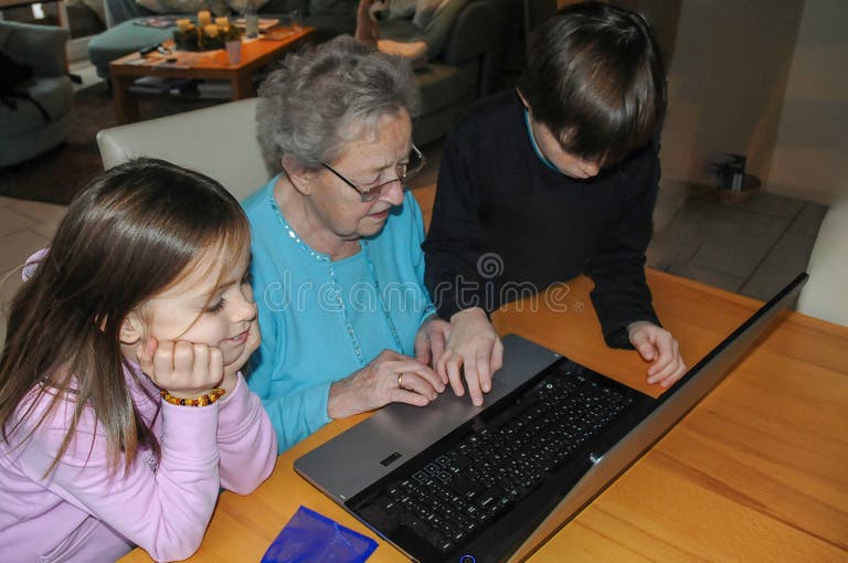 Grandma Gets a Lesson in Computer Operation Stock Image - Image of ...