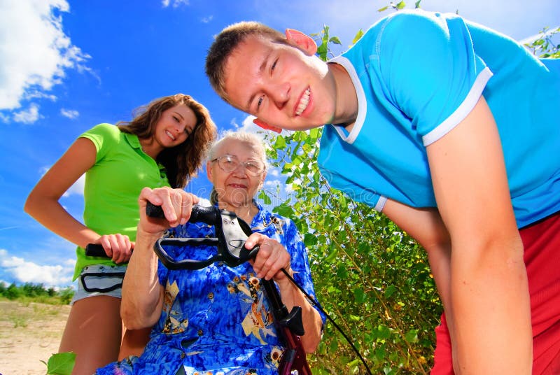 Grandma and her grand kids stock photo. Image of teens - 11250694