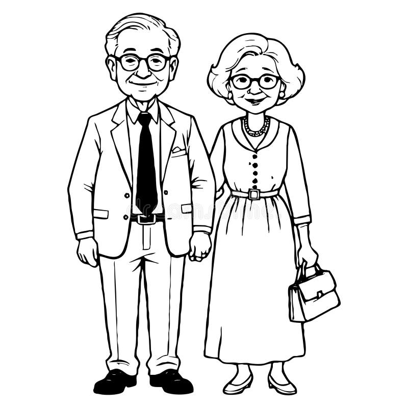 Grandma And Grandpa Fictional Characters Black And White Cartoon