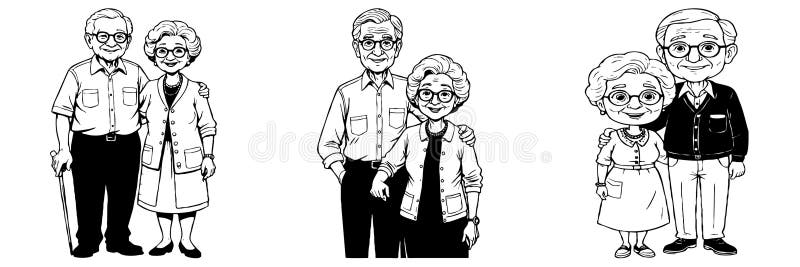 Grandma And Grandpa Fictional Characters Black And White Cartoon