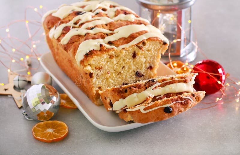 Grandma`s Christmas Fruit Bread, Sliced Stock Image - Image of ...