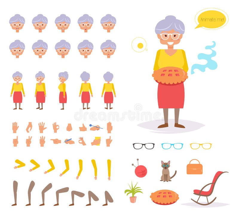 Grandmother for Animation. Poses Front, Rear, Side. Creation Set ... Grandmother for Animation. Poses Front, Rear, Side. Creation Set ...