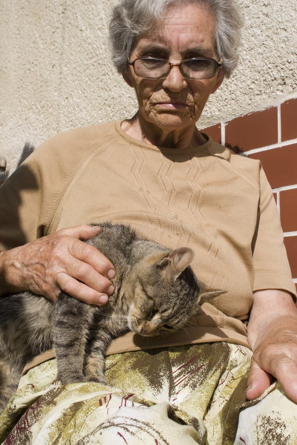 Grandmother and cat stock image. Image of portrait, senescence - 6172839