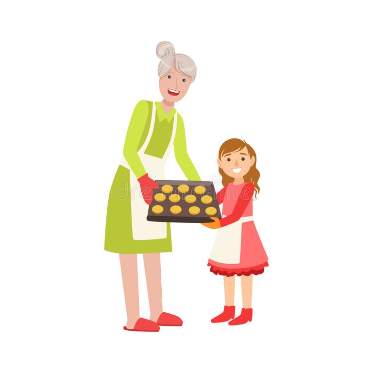 Grandmother Granddaughter Drawing Together Stock Illustrations 168