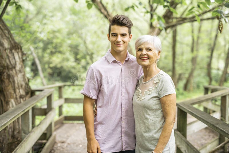 Grandmother and Grandson Spend the Weekend in the Park Stock Photo ...