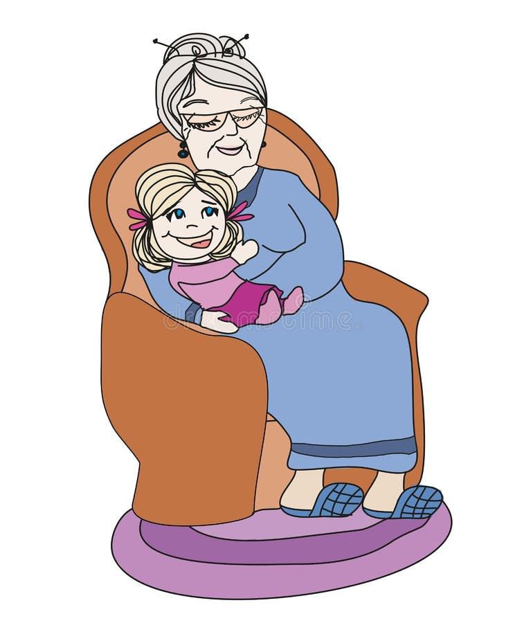 Grandmother Hugs Her Granddaughter Stock Vector Illustration Of