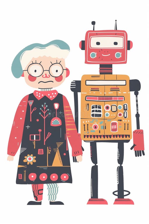 A Grandmother Stands beside a Friendly Robot, Both Smiling. Generative ...